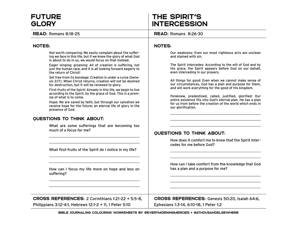 Bible Journaling Colouring Worksheets - Romans 8 Series – A Thousand ...